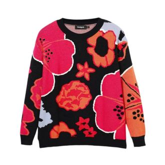 Desigual Femme, Pulls, Multicolore, Taille: 44 FR Floral Print Pullover Sweater Long Sleeve Knit