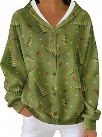 Generic Cardigan de Noël pour femme - Pull boutonné - Veste à capuche à manches longues - Manteau dhiver - Vestes fantaisie - Vêtements dextérieur - Costumes 