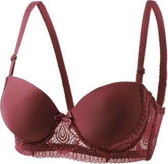 Generic Bustiers en dentelle patchwork pour femme, soutien-gorge traditionnel &agrave; armatures avec bonnets fins, bralette sexy r&eacute;glable, rouge, 44