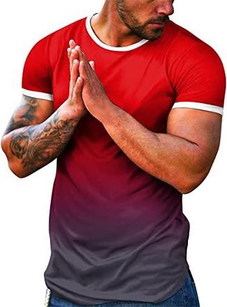 Generic T-shirts d&eacute;grad&eacute;s pour hommes 2025 d&eacute;contract&eacute;s athl&eacute;tiques tendance hauts amples &agrave; manches courtes pour sortir, coupe ample, joli t-shirt habill&eacute; &agrave; c