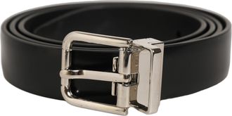 Dolce & Gabbana Calf Leather with Silver-Tone Buckle Belt - Black