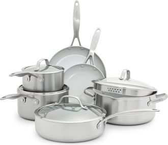 GreenPan Venice Pro Tri-Ply 10-teiliges Kochgeschirr T&ouml;pfe & Pfannen Set, Gesundes Antihaft-Kochgeschirr aus Edelstahl,Enth&auml;lt Bratpfanne,Sautopf,PFAS-frei,Ind