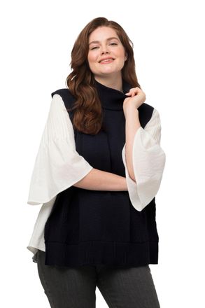 Ulla Popken Damen große Größen Übergrößen Plus Size Pullunder, Zopfmuster, Stehkragen, ärmellos, Biobaumwolle Marine 50+ 812344130-50+