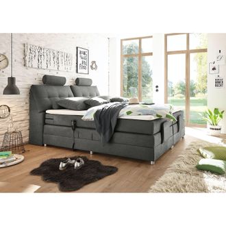 Fredriks home24 Boxspringbett Neiras 180 x 200cm Microfaser Grau/Lavagrau Kaltschaumtopper