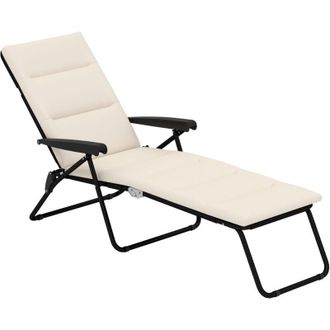 OUTSUNNY Bain de soleil pliable transat inclinable 6 positions grand confort avec matelas + accoudoirs acier polyester multicolore
