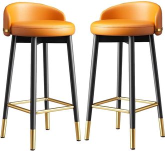 Generic Moderne Barhocker, universelle Barhocker, gepolsterte Lederhocker in Tresenh&ouml;he mit ergonomischer R&uuml;ckenlehne und verst&auml;rkten Metallbeinen f&uuml;r K&uuml;cheni