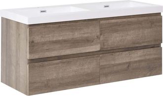 Beliani Wandmontierter Waschtischunterschrank mit Doppelwaschbecken VIEDMA 120 cm Taupe