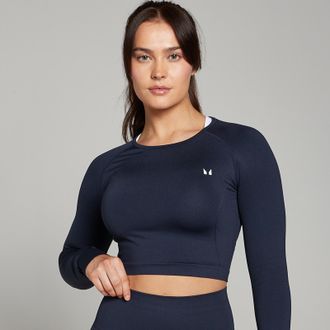 MyProtein Crop top sans coutures &agrave; manches longues MP Shape pour femmes - Bleu marine - XS