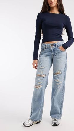Levi's Jean ample d&eacute;chir&eacute; &agrave; taille ultra-basse - Bleu clair