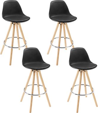 Woltu Barhocker 4er Set Barstuhl aus Kunstleder Holzgestell mit Lehne + Fußstütze Design Stuhl Küchenstuhl optimal Komfort Schwarz, BH45sz