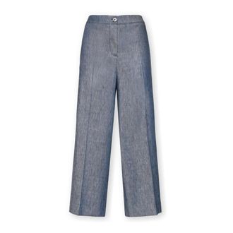 Elena Miro Gek&uuml;rzte Leinenhose mit Denim-Effekt - - Trousers - Damen - Blau - 4XL