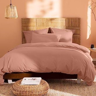 Matt & Rose Parure de lit 240x220 cm Unie Coton LAVÉ | 100% Coton Lavé | Oeko-TEX | Housse de Couette 240x220 cm + 2 Taies doreiller 65x65 cm | Nude