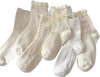 Generic Lot de 6 paires de chaussettes Coquette blanches en dentelle et &agrave; volants pour femme, W1448, Taille Unique