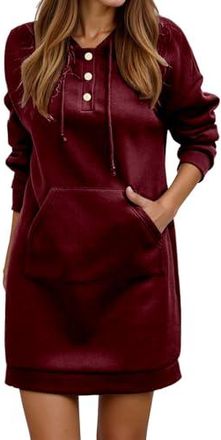 Generic 2026 Robe pull décontractée à capuche pour femme avec boutons sur le devant, tunique à manches longues pour un usage quotidien, tenue confortable pour
