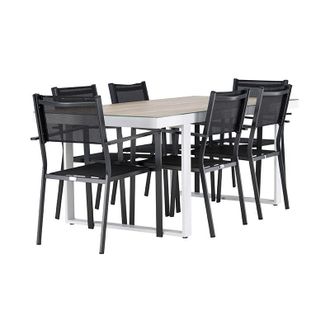 ebuy24 Merlo Gartenset Tisch 90x200cm wei&szlig;, 6 St&uuml;hle schwarz