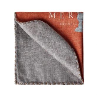 Brunello Cucinelli Homme, Accessoires, Multicolore, Taille: ONE Size Pochette de Costume en Lin avec Imprim&eacute; Graphique