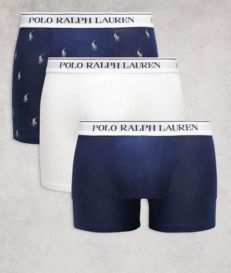 Polo Ralph Lauren 3er-Pack lange Unterhosen in Marineblau und Wei&szlig; mit Logo-Bund-Bunt
