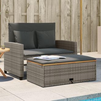 Festnight Gartensofa Ausziehbar mit Liegefunktion Stauraum Balkon Sofa Liege Rattan Sofa 2 Sitzer Hocker Balkonsofa mit Schlaffunktion Rattansofa Balkonmöbel Kl