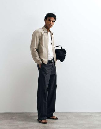 Mango veste harrington &agrave; carreaux beige-Neutre