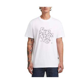 G-Star Homme, Tops, Blanc, Taille: XL T-shirt en Coton Biologique à Imprimé Graphique