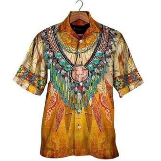 Keephen Nouveaut&eacute; Native American Indian Hawaiian Chemise Femmes Hommes Impression 3D Boutonn&eacute;e Manches Courtes Chemise Cool Streetwear