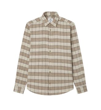 Springfield Herren Camisa Boho de Cuadros r&uacute;sticos Rustikales Karohemd, beige, golden, L