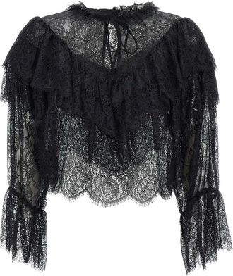 Rixo Gerüschte Faryn Spitzenbluse - Schwarz