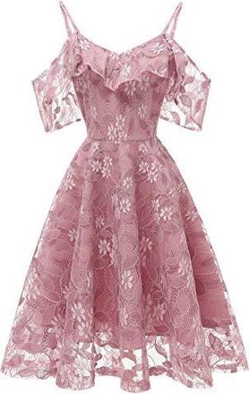 QWUVEDS Cocktail Aline Flower Swing Vintage Robe pour femme avec décolleté en dentelle, Rose, XXL