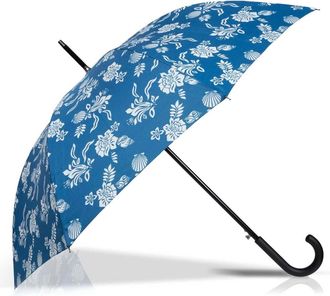 Isotoner Parapluie Canne Auto Fleur Coquillage Bleu