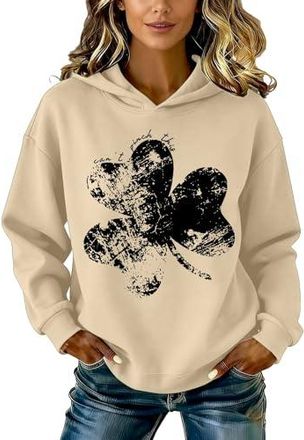Generic HUIFUAO Sweat &agrave; capuche pour femme avec tr&egrave;fle amusant pour femme Costume irlandais de St Paddys Day Vert Irlande Tr&egrave;fle Chemise Vacances Haut &agrave; manch
