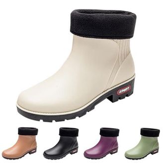 Generic Bottes de pluie en peluche pour femme - Imperm&eacute;ables - Bottines Chelsea courtes - Chaussures de jardin antid&eacute;rapantes - Chaudes et confortables - Avec