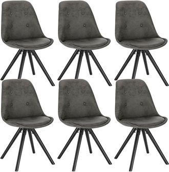Woltu 6 x Esszimmerstühle 6er Set Esszimmerstuh, Sitzfläche aus Stoffbezug, Design Stuhl, Küchenstuhl, Holzgestell, Antiklederoptik Anthrazit