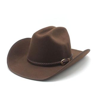 Generic Chapeau de cowboy classique en feutre de laine, noir avec bande tress&eacute;e, marron, Taille unique