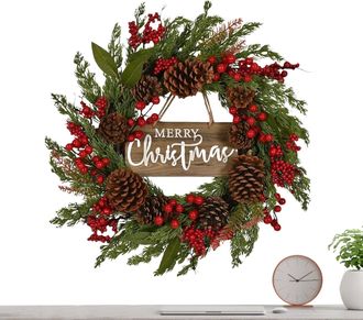 Generic Weihnachtskränze für die Haustür - Künstliche 50 cm mit Tannenzapfen | Weihnachtskranz Mit Roten Beeren | für Thanksgiving Feiertag Party tägliche Inn