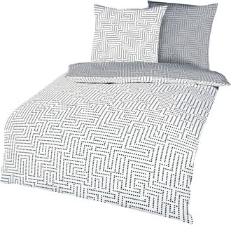 Kaeppel Linon Renforcé Bettwäsche 2 TLG. Password Graphit Grau Weiß Dots, Größe:155x220cm Bettwäsche