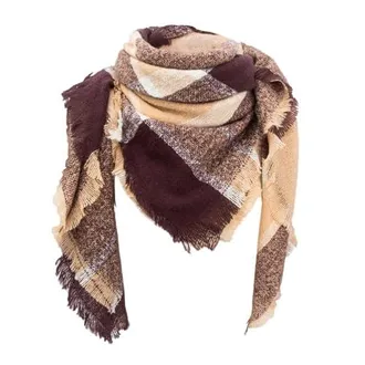 Generic Ensemble &eacute;charpe, bonnet, gants, pour homme et femme, &eacute;charpe triangulaire &agrave; carreaux pour femme, caf&eacute;, A