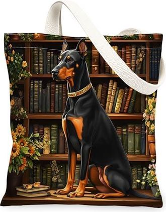 Generic Spring Doberman Sac fourre-tout en toile pour faire du shopping 33 x 38,1 cm, sac d&eacute;picerie r&eacute;utilisable pour femme, peinture esth&eacute;tique, d&eacute;coration c