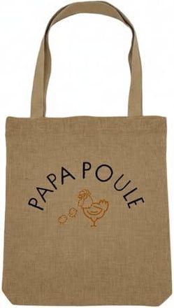 Fabulous Sac Shopping Tote Bag Aspect Lin - Papa Poule Famille Mignon Animal - Sac de Courses Toile Epaisse 360g Beige Naturel Cabas Port&eacute; Epaule Solide Imprim