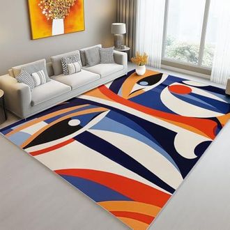 Generic Multicolore Lavable en Machine Tapis Salon Visage Humain Abstrait et g&eacute;om&eacute;trique, 120 x 180 cm Doux Tapis de Sol Pelucheux Dessous Antid&eacute;rapant, Entre