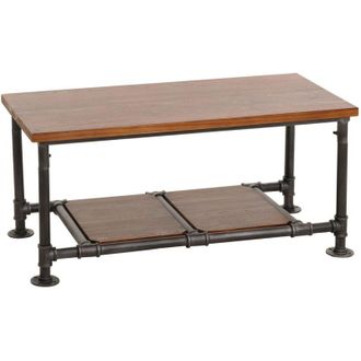 Hhg Couchtisch HHG 028, Wohnzimmertisch Tisch Sofatisch Beistelltisch, Industrial Massiv-Holz Metall 48x100x50cm braun