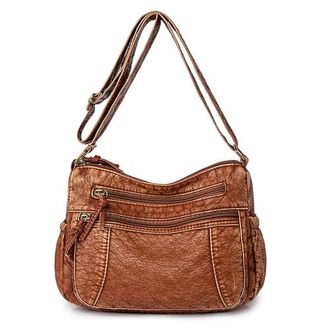 Generic Sac &agrave; bandouli&egrave;re en cuir d&eacute;lav&eacute; pour femme, sac &agrave; bandouli&egrave;re tendance, grande capacit&eacute;, sac &agrave; d&eacute;jeuner carr&eacute; en polyur&eacute;thane, sac &agrave; d&eacute;jeuner avec ba