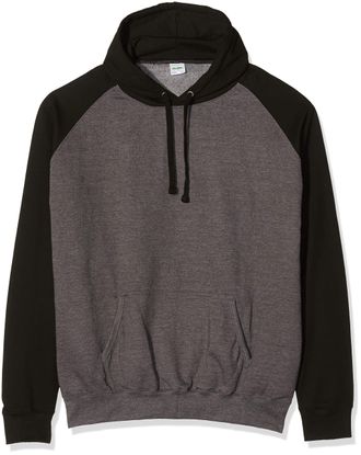 Awdis Herren Baseball Hoodie Kapuzenpullover, Mehrfarbig (Anthrazit/Tiefschwarz), XL