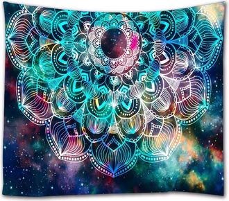 A.Monamour Wandteppiche Psychedelische Böhmische Boho Geometrische Aquarell Blumen Sternenhimmel Galaxie Hintergrund Stoff Wandteppich Wanddekoration Wandbehänge