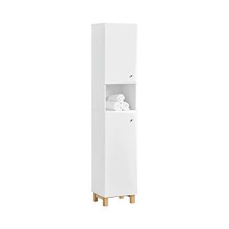 SoBuy Meuble Colonne de Salle de Bain avec 6 Compartiments de Rangement, Placard Armoire Haute, Étagère de Rangement sur Pieds au Style Contemporain L34cm x