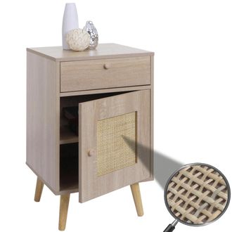 Mendler Beistelltisch HWC-M36, Kaffeetisch Nachttisch Loungetisch, Stauf&auml;cher Schublade, Kubu Rattan Holz Melamin, Eiche-Optik