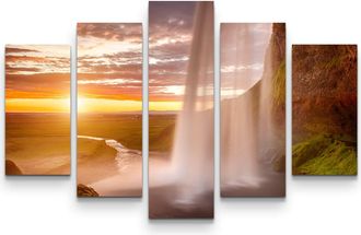 Paul Sinus Art Leinwandbilder | Bilder Leinwand 160x100cm traumhafter Sonnenaufgang mit Wasserfall - Island