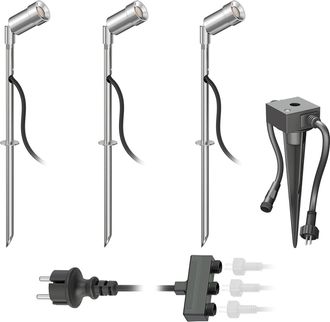 LEDs Com LED Gartenstrahler Spico mit Erdspieß und Dämmerungssensor für außen IP44 je 105lm warm-weiß 3er Set