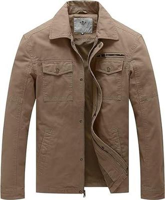 WenVen Homme Veste Légère dExtérieur Automne Manteau en Coton Décontracté Coupe-Vent Veste Chaude Veste Multipoches Veste Classique Elégante Kaki S