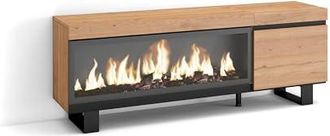 Skraut Home | TV-Schrank, Lowboard | f&uuml;r Wohnzimmer und Esszimmer | 160 | F&uuml;r TV-Ger&auml;te bis zu 65 | Elektrokamin XXL | Industriedesign | Moderner Stil | Eiche