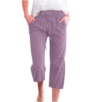 Generic Pantacourt en lin pour femme 2026 d&eacute;t&eacute; d&eacute;contract&eacute; en coton et lin avec cordon de serrage et taille &eacute;lastique, violet clair, 3XL